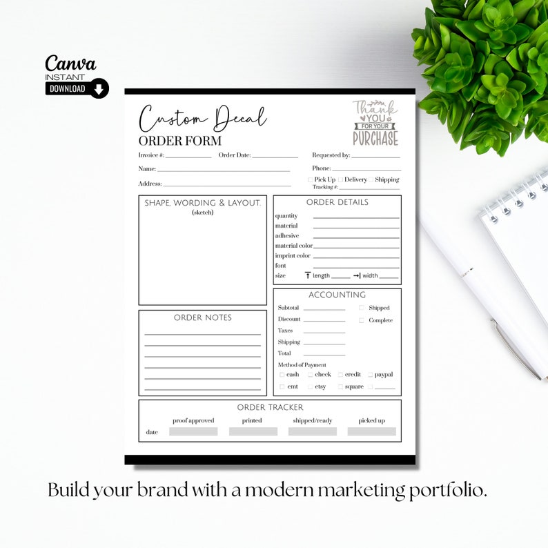 Editable Decal Order Form Template, Printable Canva Template (instant ...