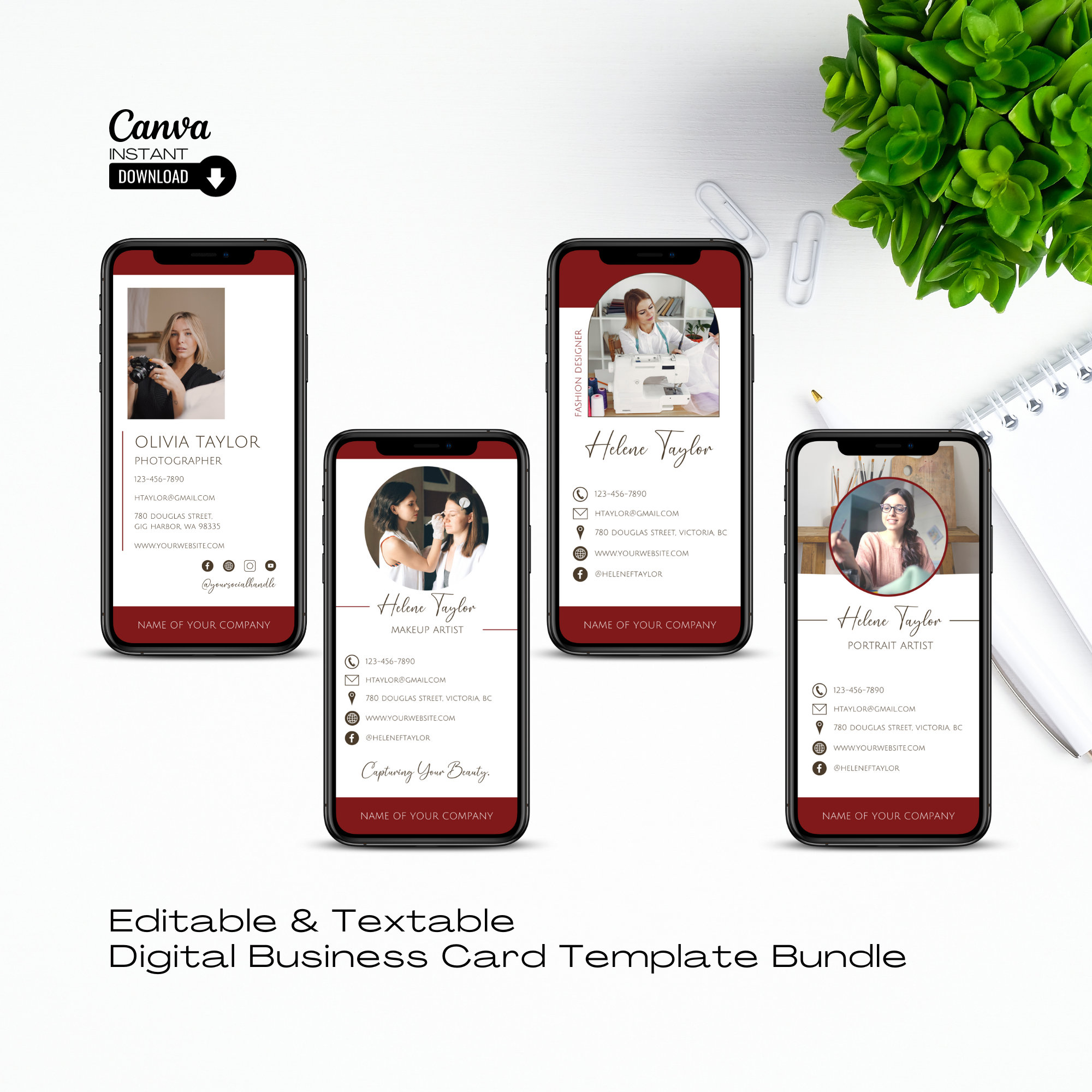 Editable Digital Business Card, Modern Business Card Bundle, Mobile ...