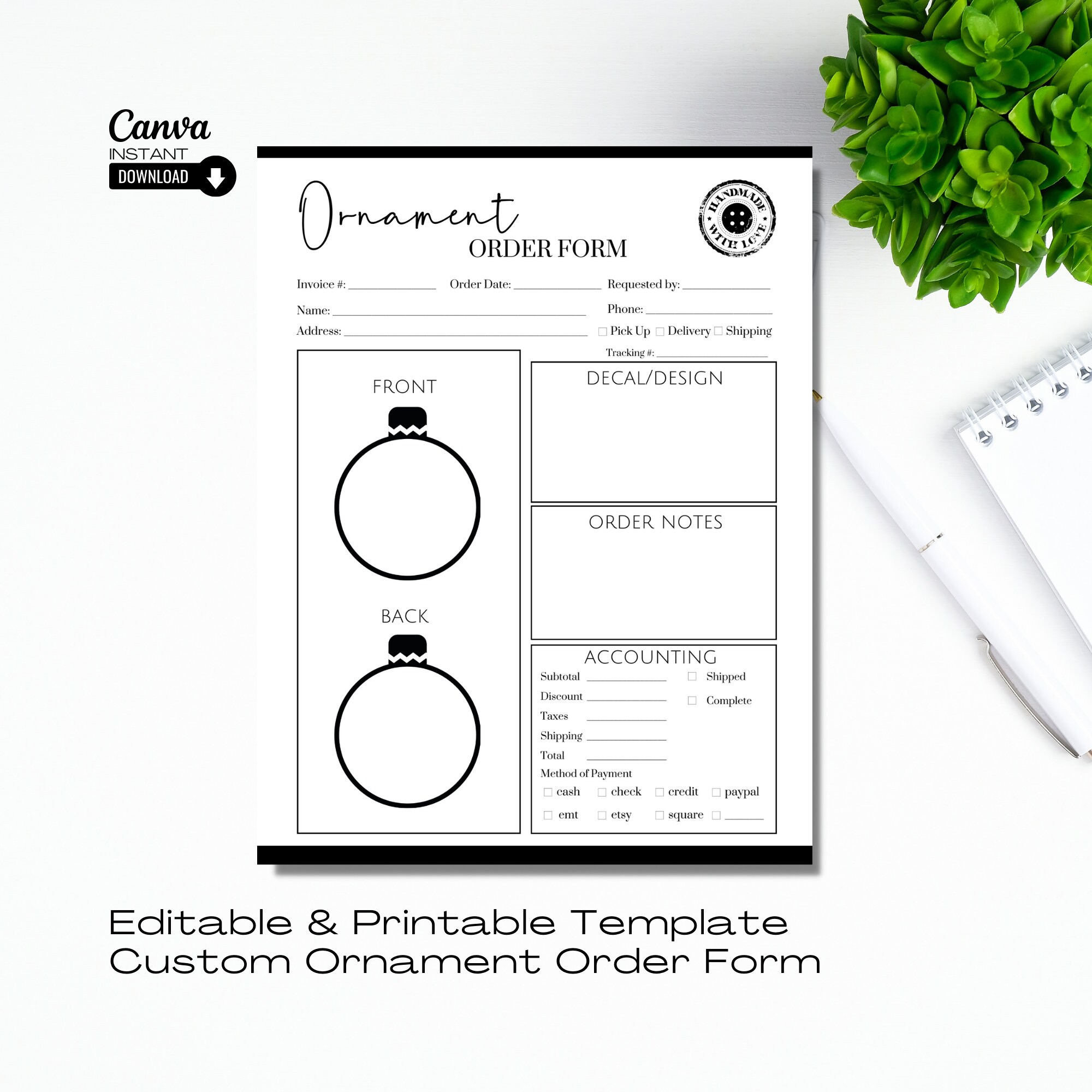 Editable Ornament Order Form, Printable Order Form, Ornament Template ...