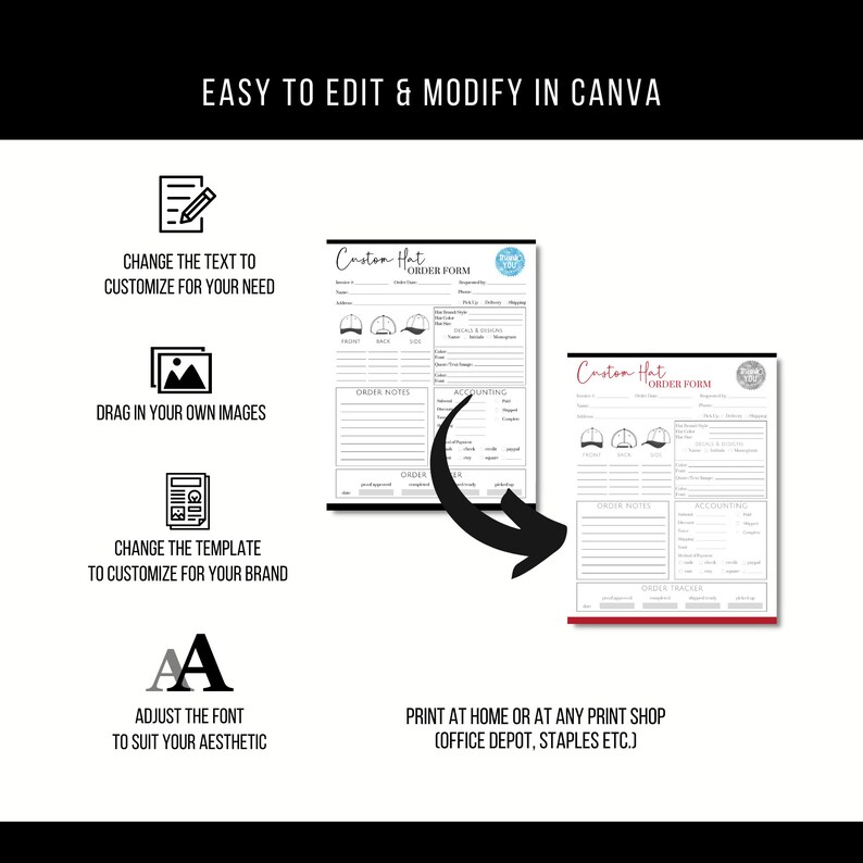 Editable Hat Order Form Template: Custom Cap Business (printable) - Etsy