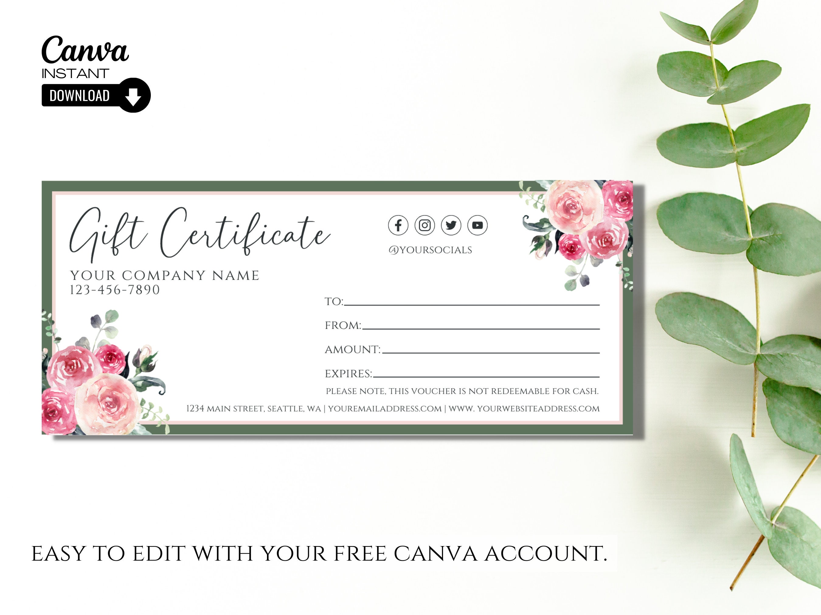 Printable Modern Gift Certificate Template, Editable Mother's Day Gift ...