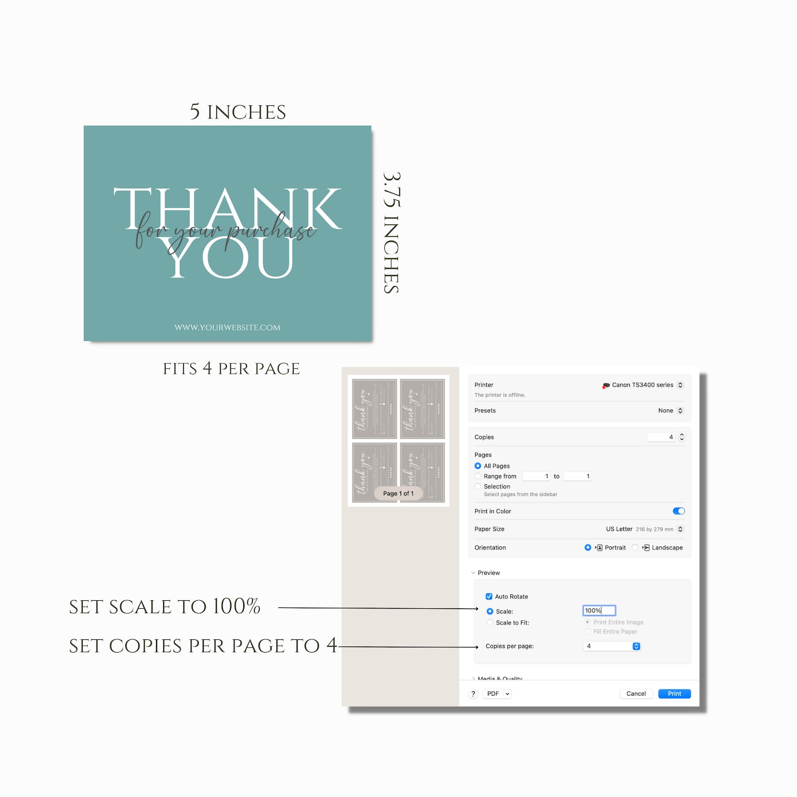 Printable Thank You Card Template, Editable Thank You Card Insert ...