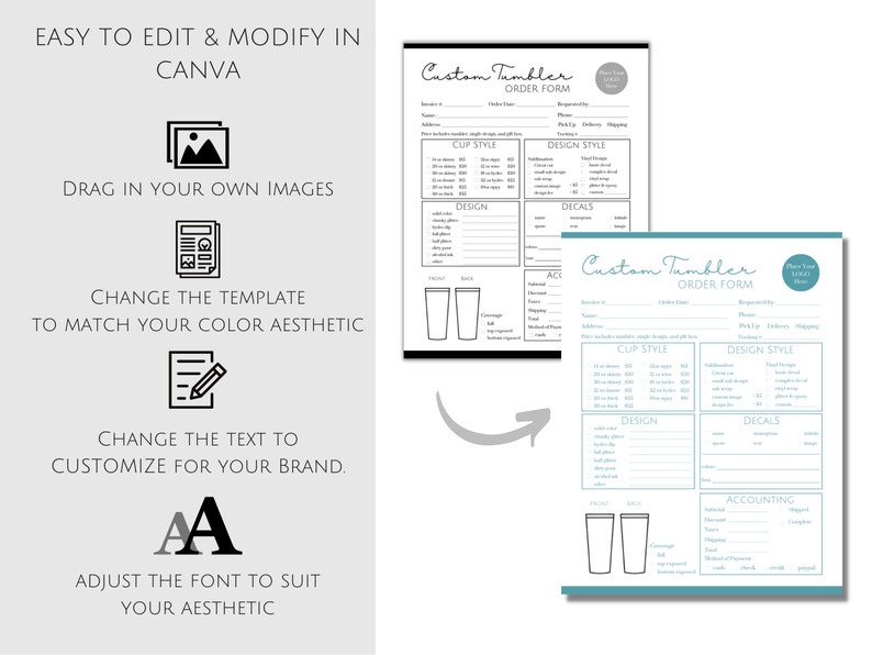 Editable Sublimation Tumbler Order Form Template Custom - Etsy