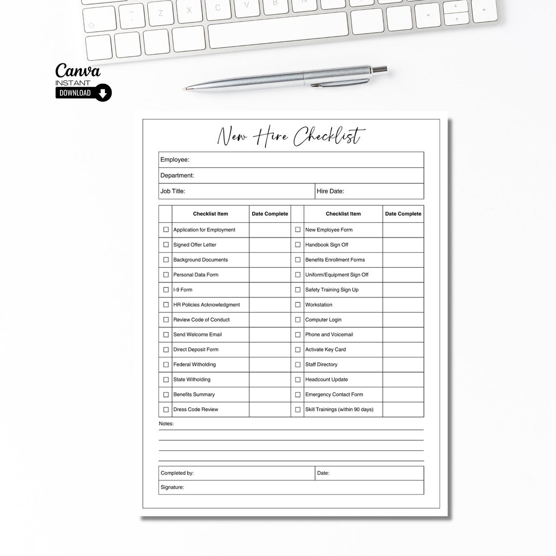 Editable New Hire Checklist Template, Printable New Employee Paperwork ...