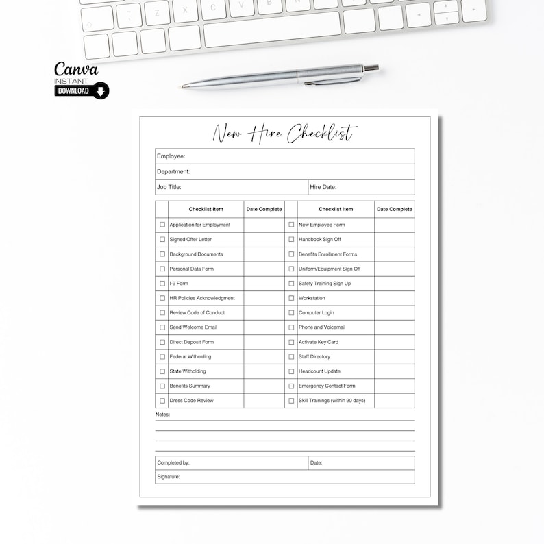 Editable New Hire Checklist Template: Employee Onboarding Form (canva ...