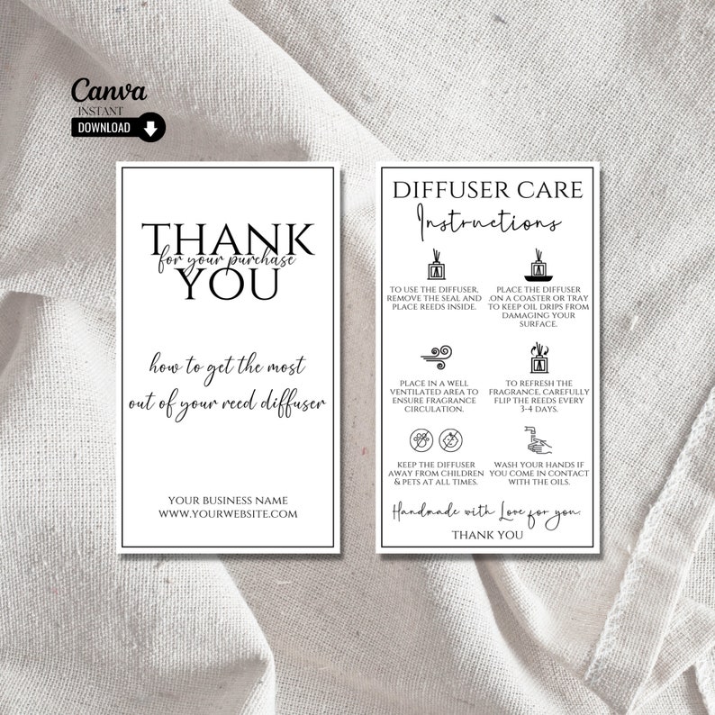 Editable Reed Diffuser Care Instructions Card Template, Printable Oil ...