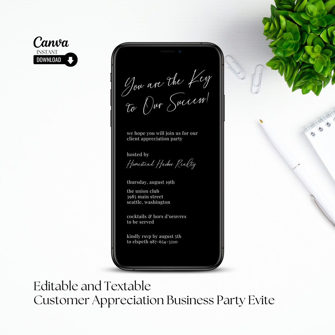 Editable Mobile Client Appreciation Party Invitation Template, Textable ...