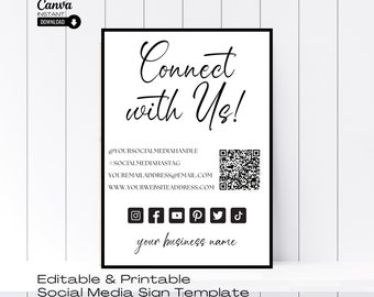 Connect With Us Sign, Social Media Sign, Small Business Sign, Printable ...