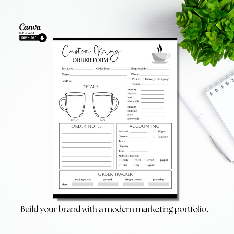 Editable Mug Order Form, Custom Mug Order Form, Printable Coffee Cup ...