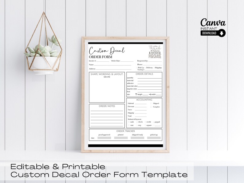Editable Decal Order Form Template Custom Decal Form - Etsy
