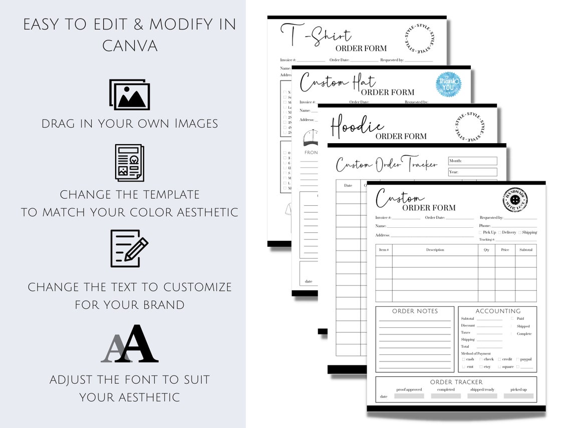 Editable Custom Order Form Bundle Printable Order Forms - Etsy