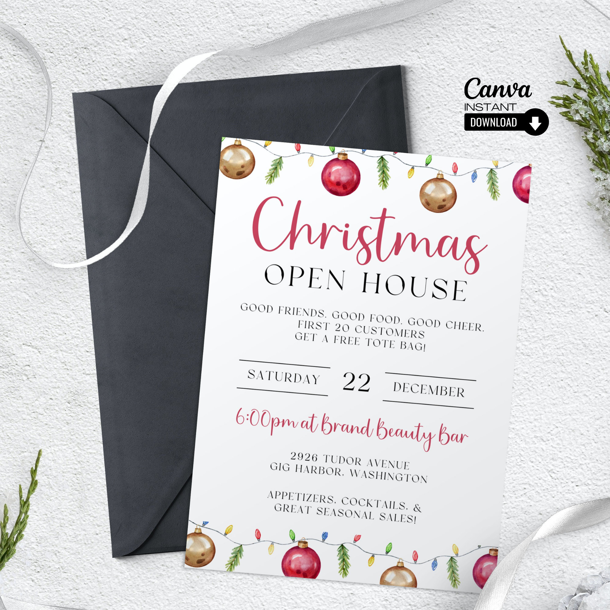 Editable Christmas Open House Invitation Template, Printable Small ...