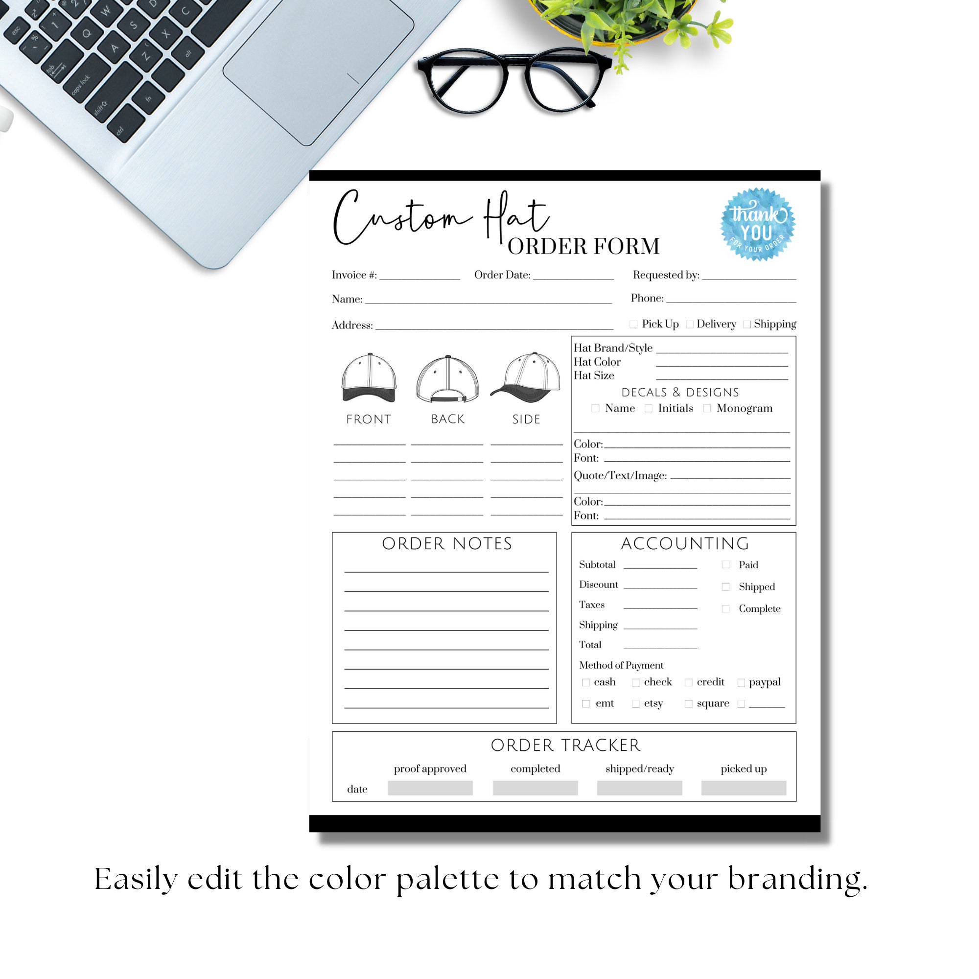 Editable Hat Order Form, Printable Order Form, Hat Order Form Template ...
