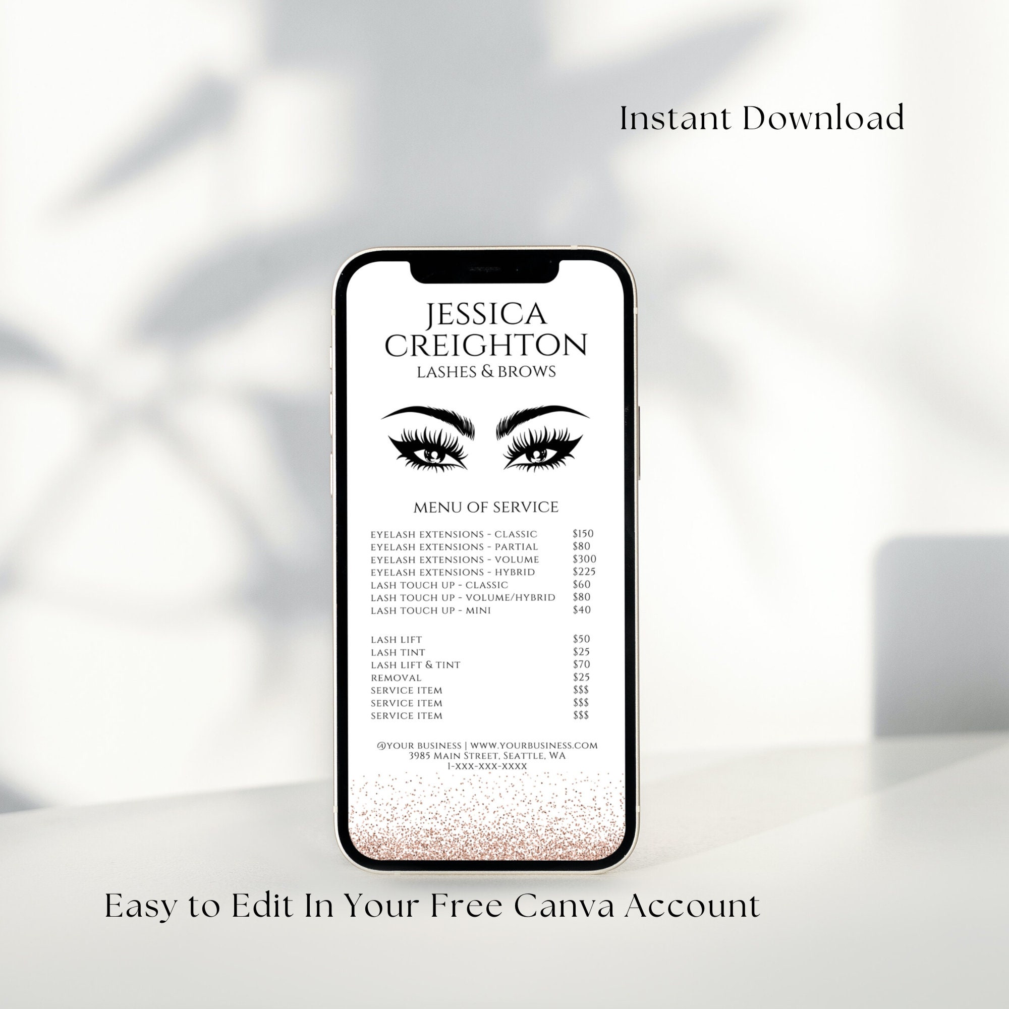 Eyelash Price List Template, Eyelash Artist Price Sign, Lash Extensions ...