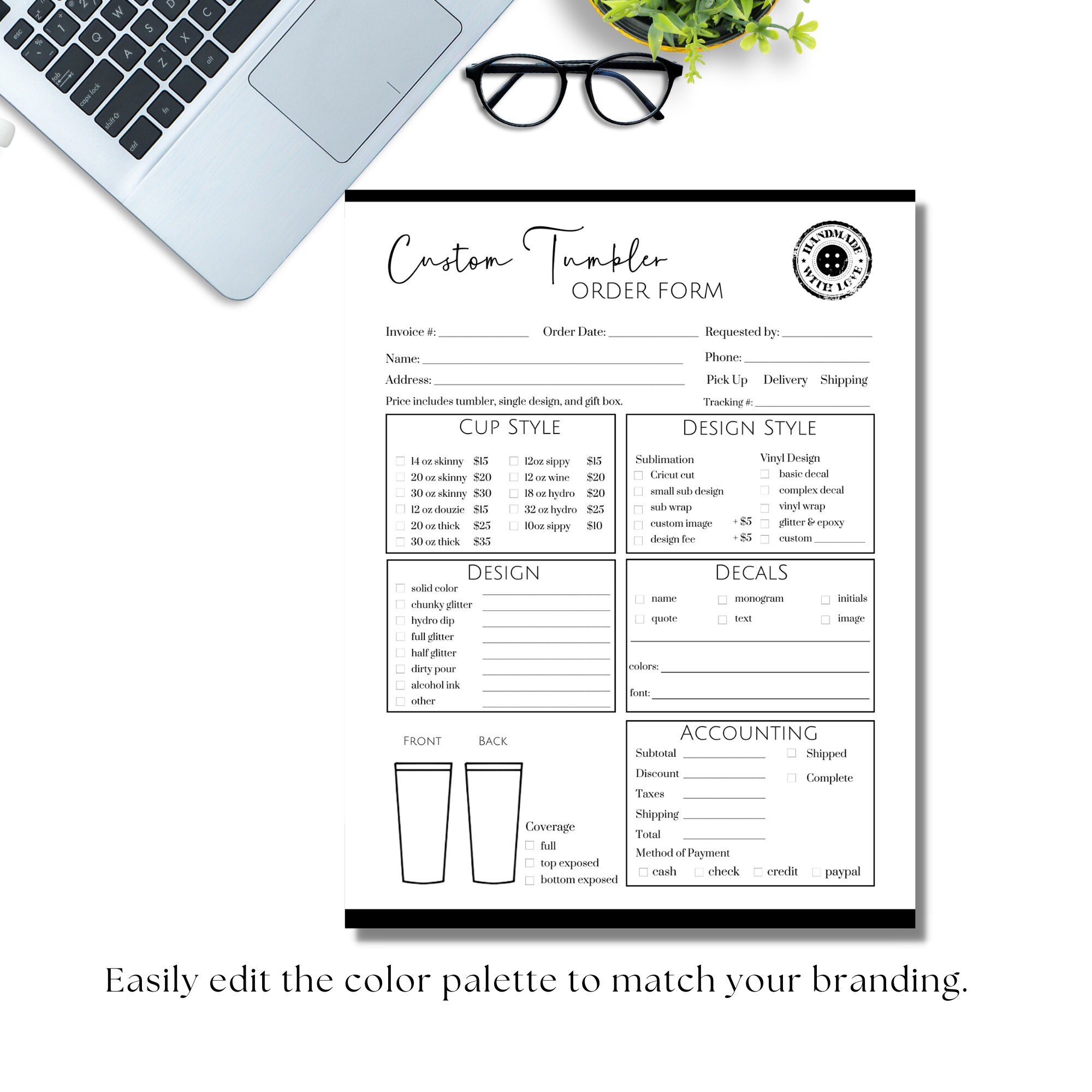 Editable Sublimation Tumbler Order Form Template, Custom Tumbler Form ...