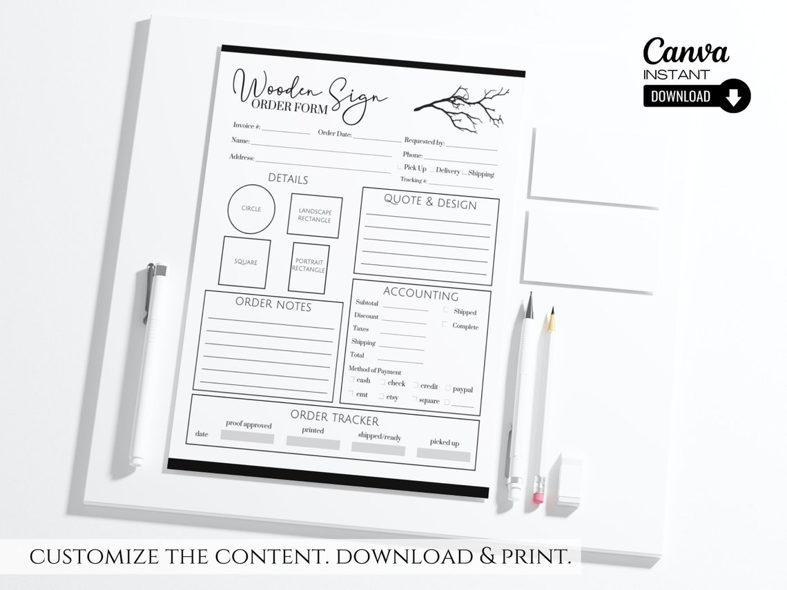 Editable Wooden Sign Order Form Printable Craft Order Form - Etsy