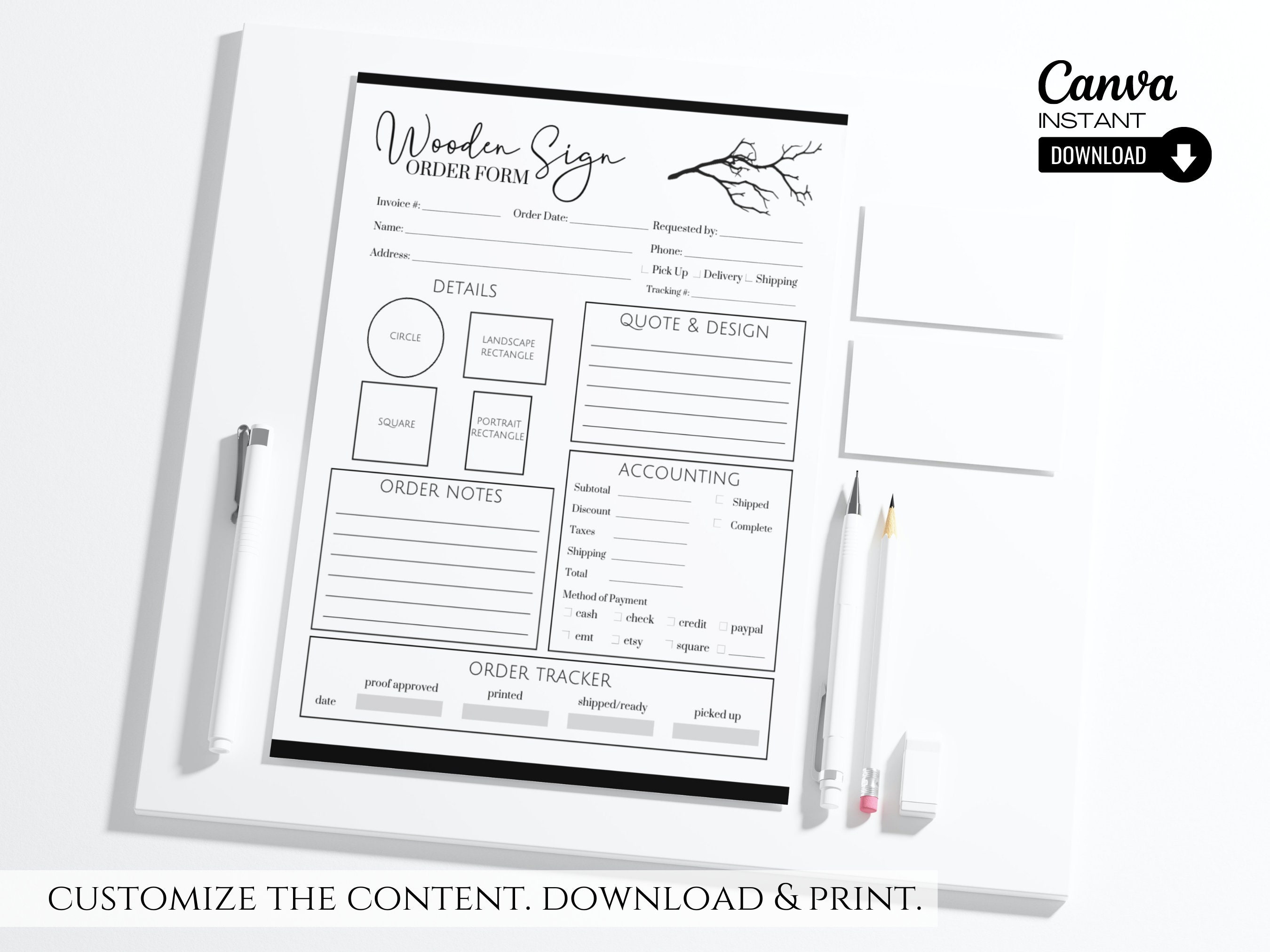 Editable Wooden Sign Order Form Printable Craft Order Form - Etsy