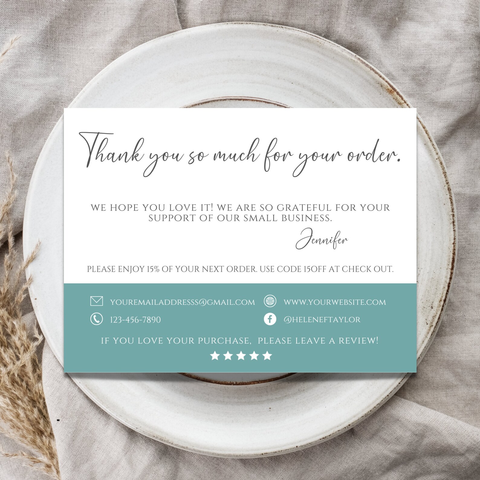 Printable Thank You Card Template, Editable Thank You Card Insert ...