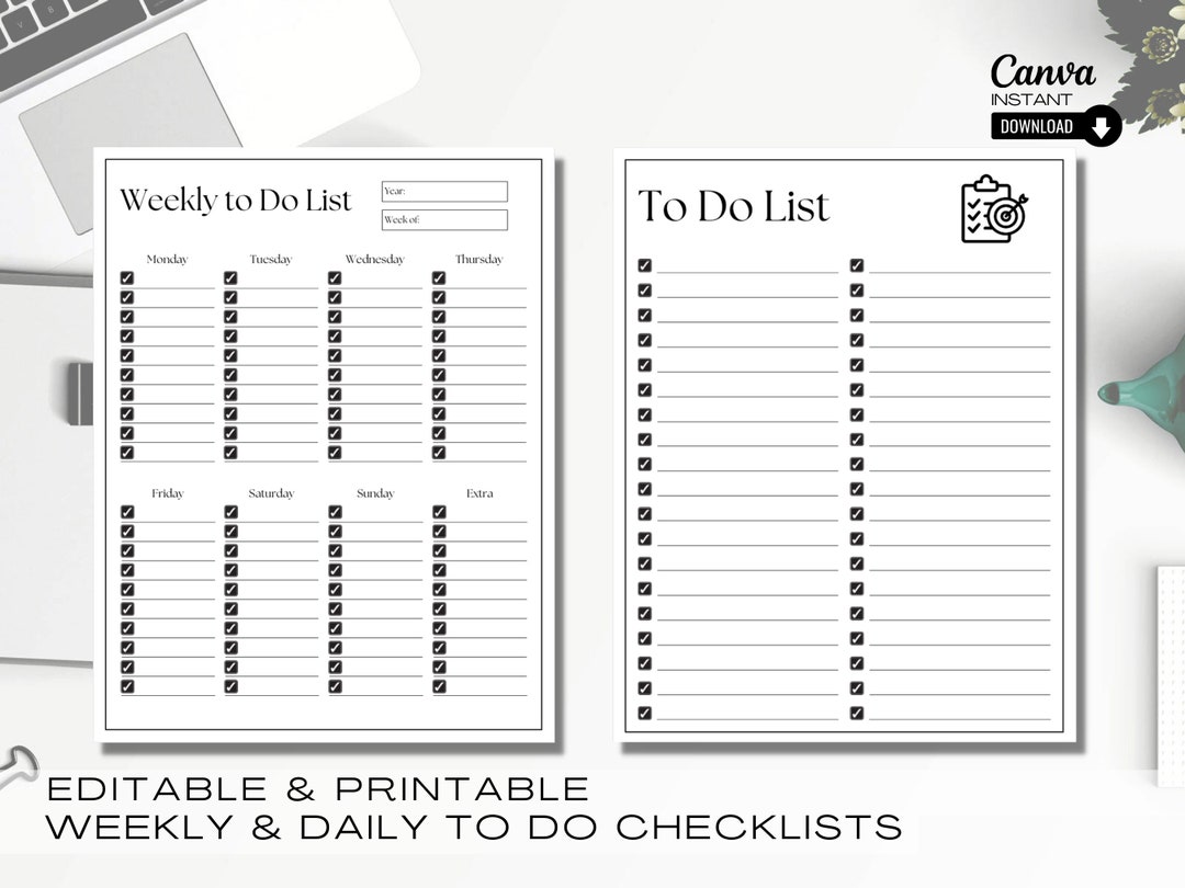 Editable Weekly to Do Checklist Template Printable Daily to - Etsy