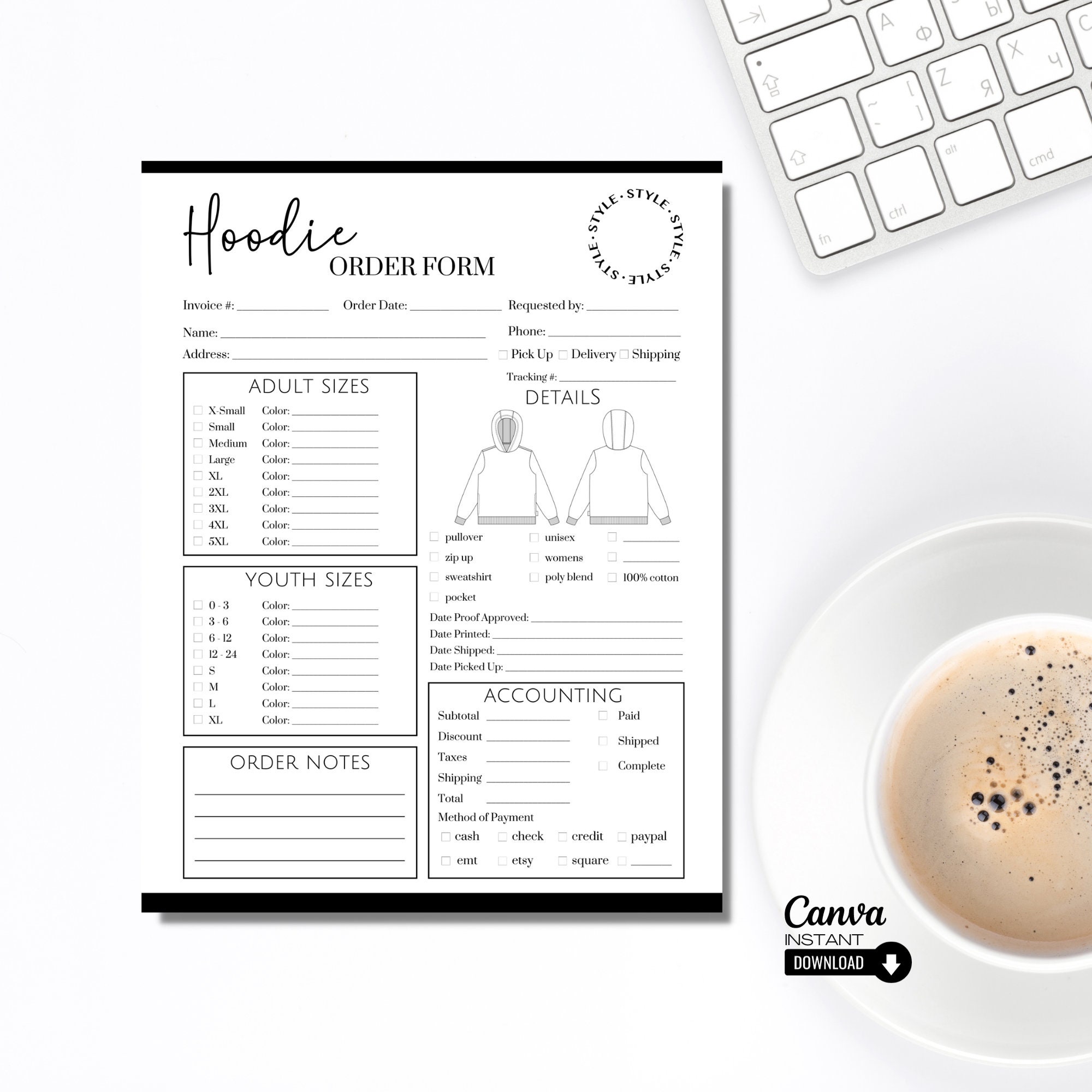 Editable Hoodie Order Form, Printable Order Form, Hoodie Template ...