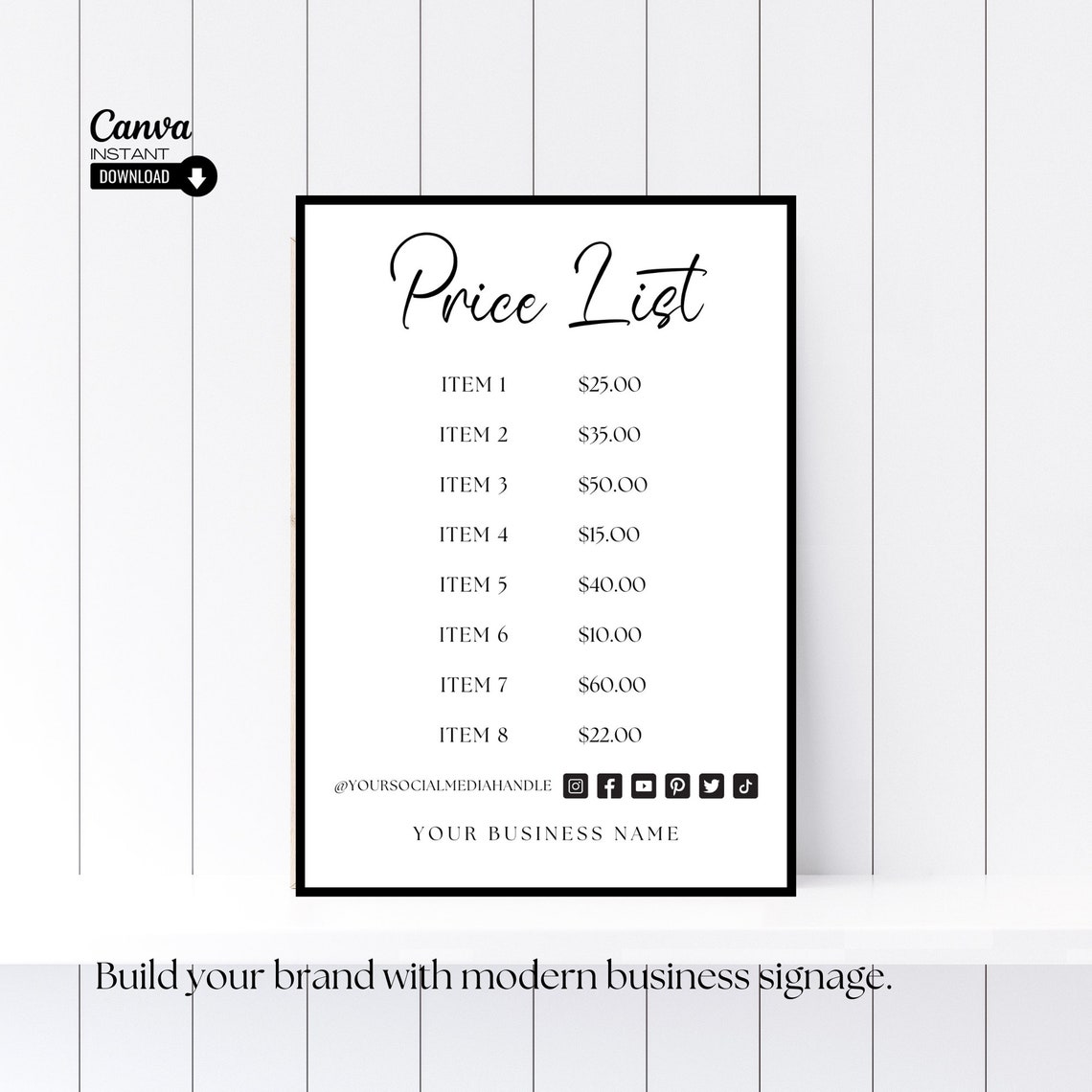 Editable Price List Sign Template, Printable Price List Template, Small ...