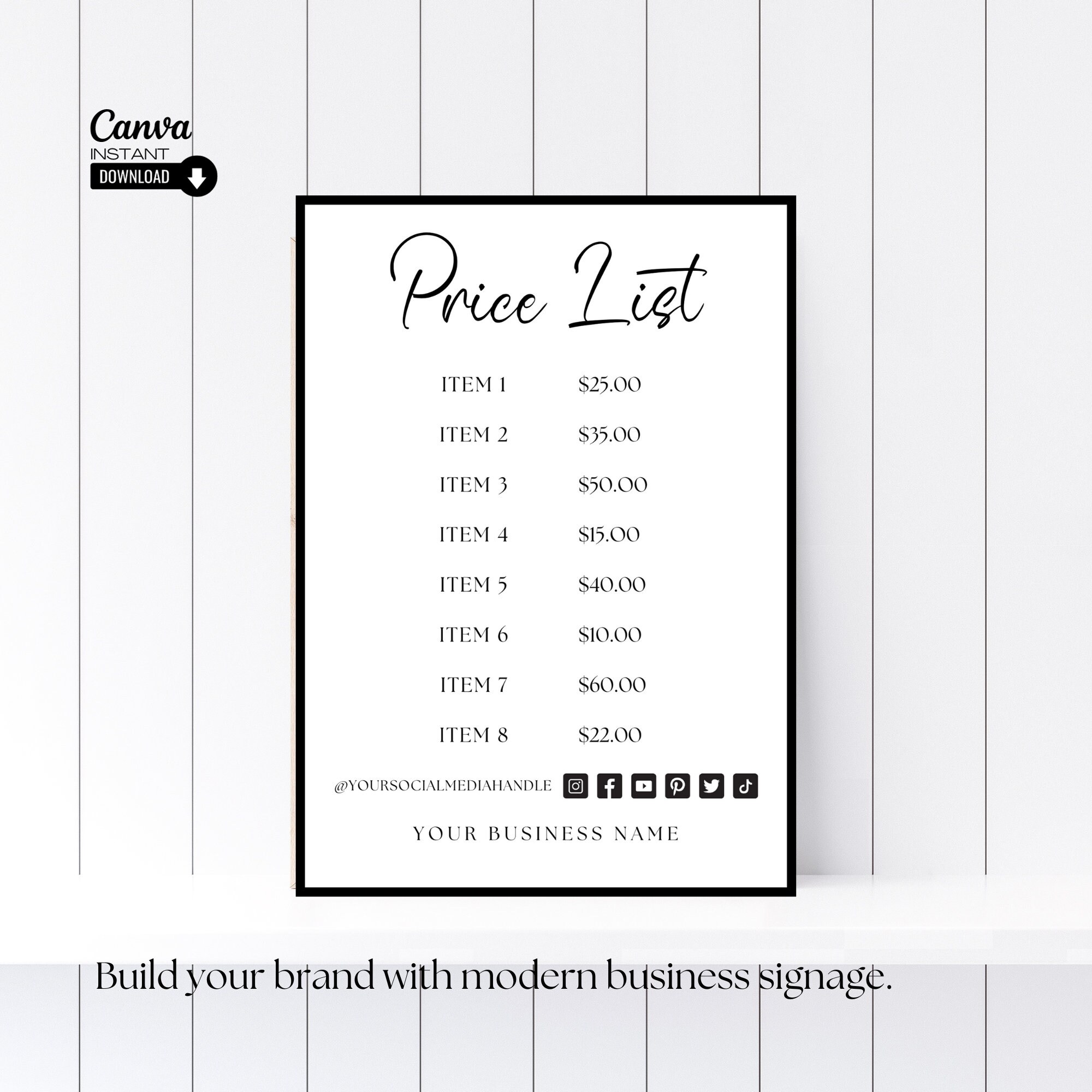Editable Price List Sign Template, Printable Price List Template, Small ...