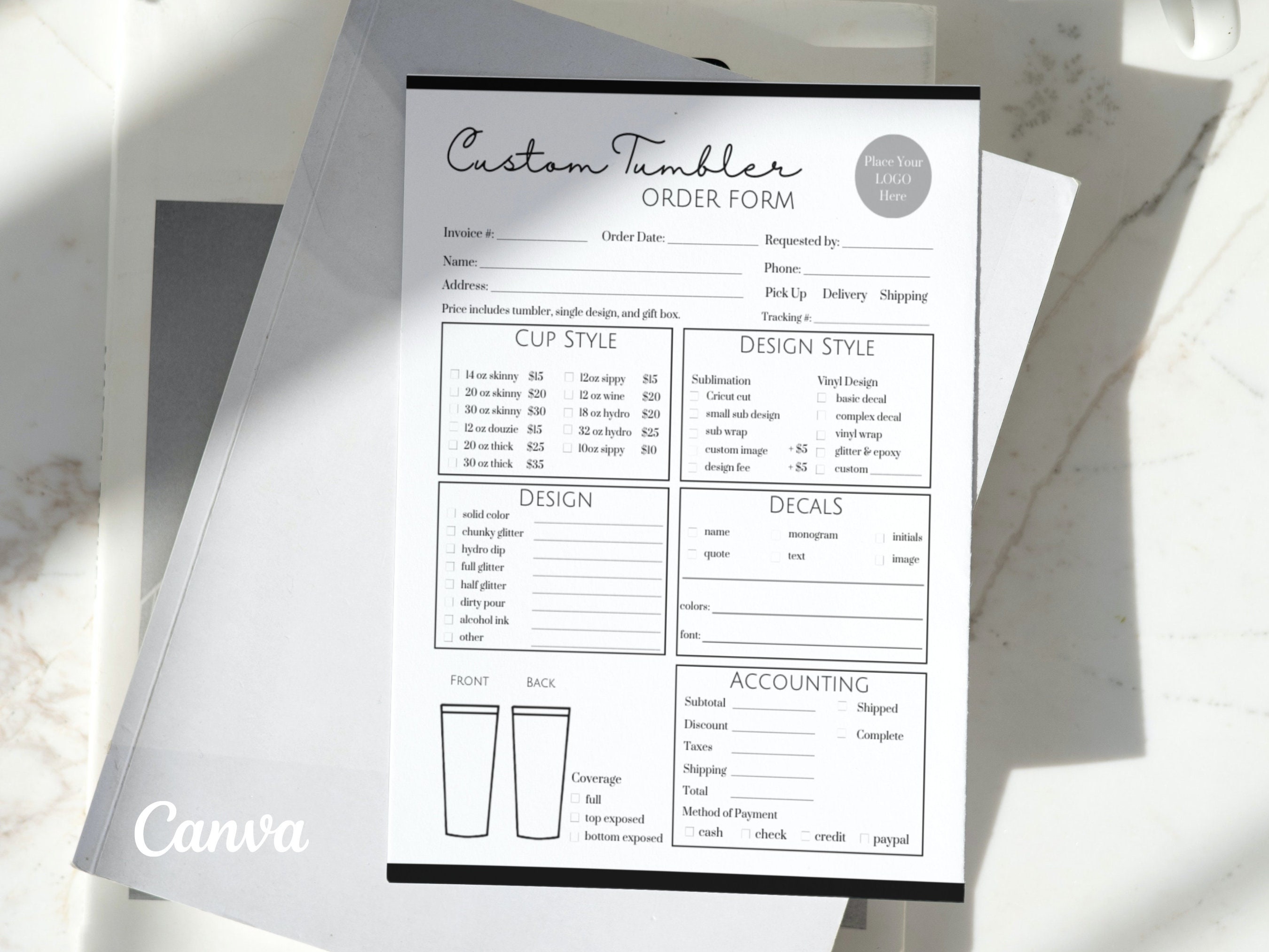 Editable Sublimation Tumbler Order Form Template Custom - Etsy