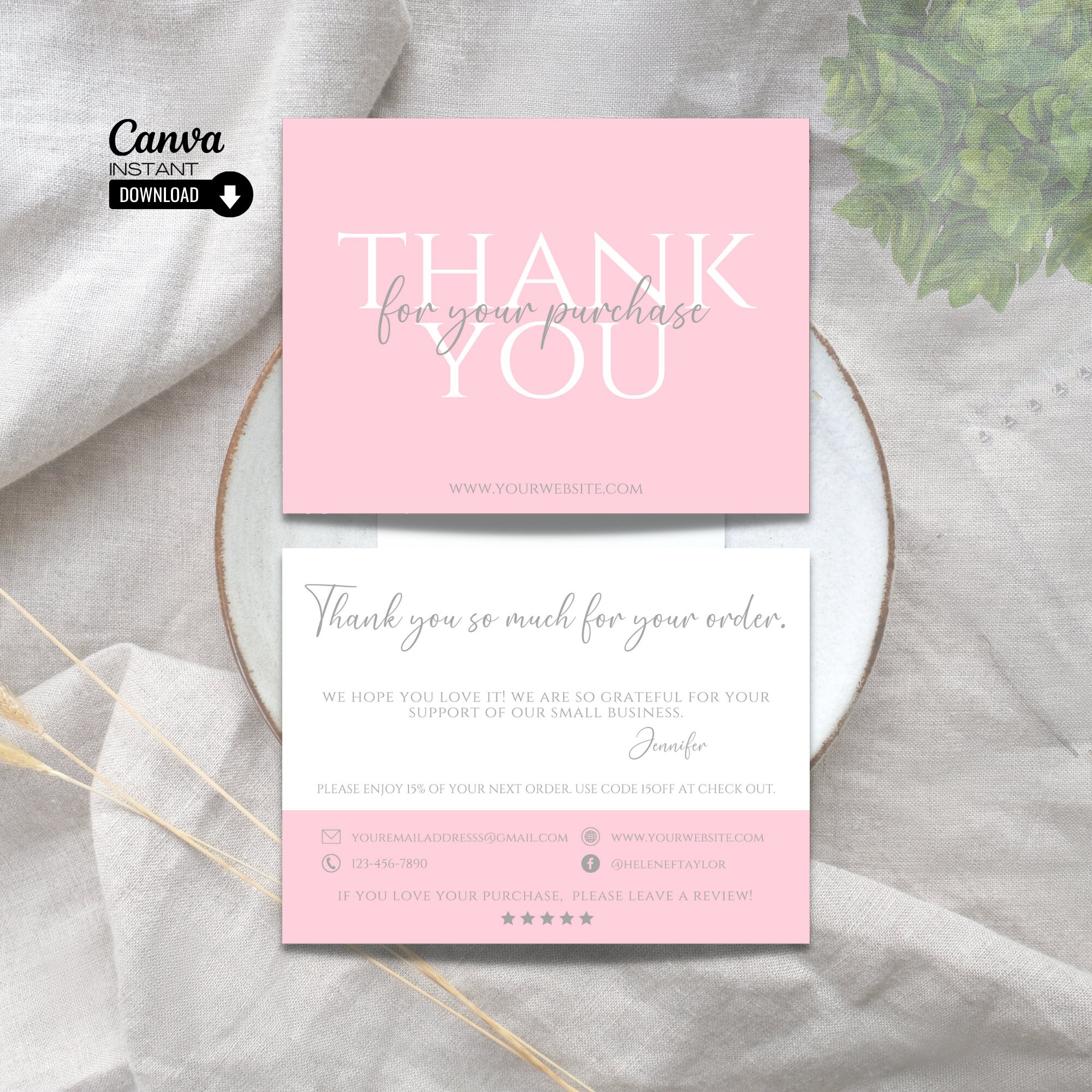 Printable Thank You Card Template, Editable Thank You Card Insert ...
