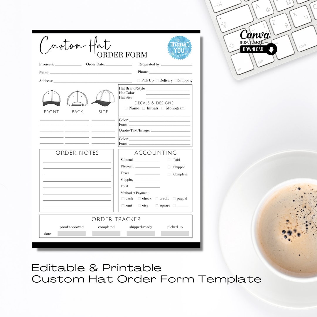 Editable Hat Order Form, Printable Order Form, Hat Order Form Template ...
