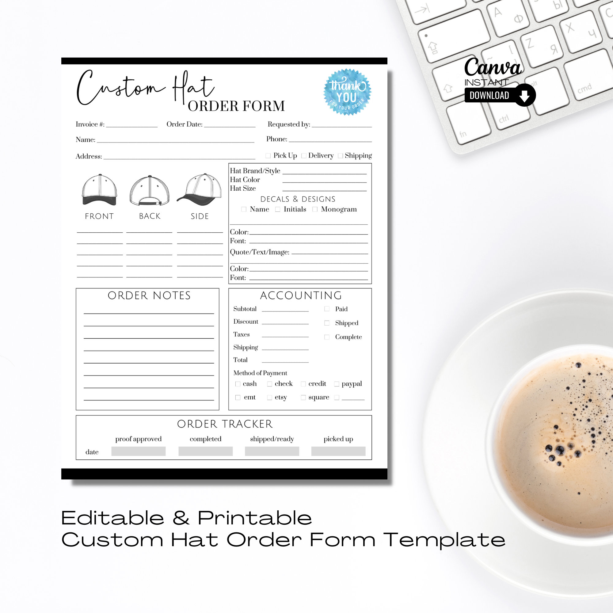 Editable Hat Order Form, Printable Order Form, Hat Order Form Template ...