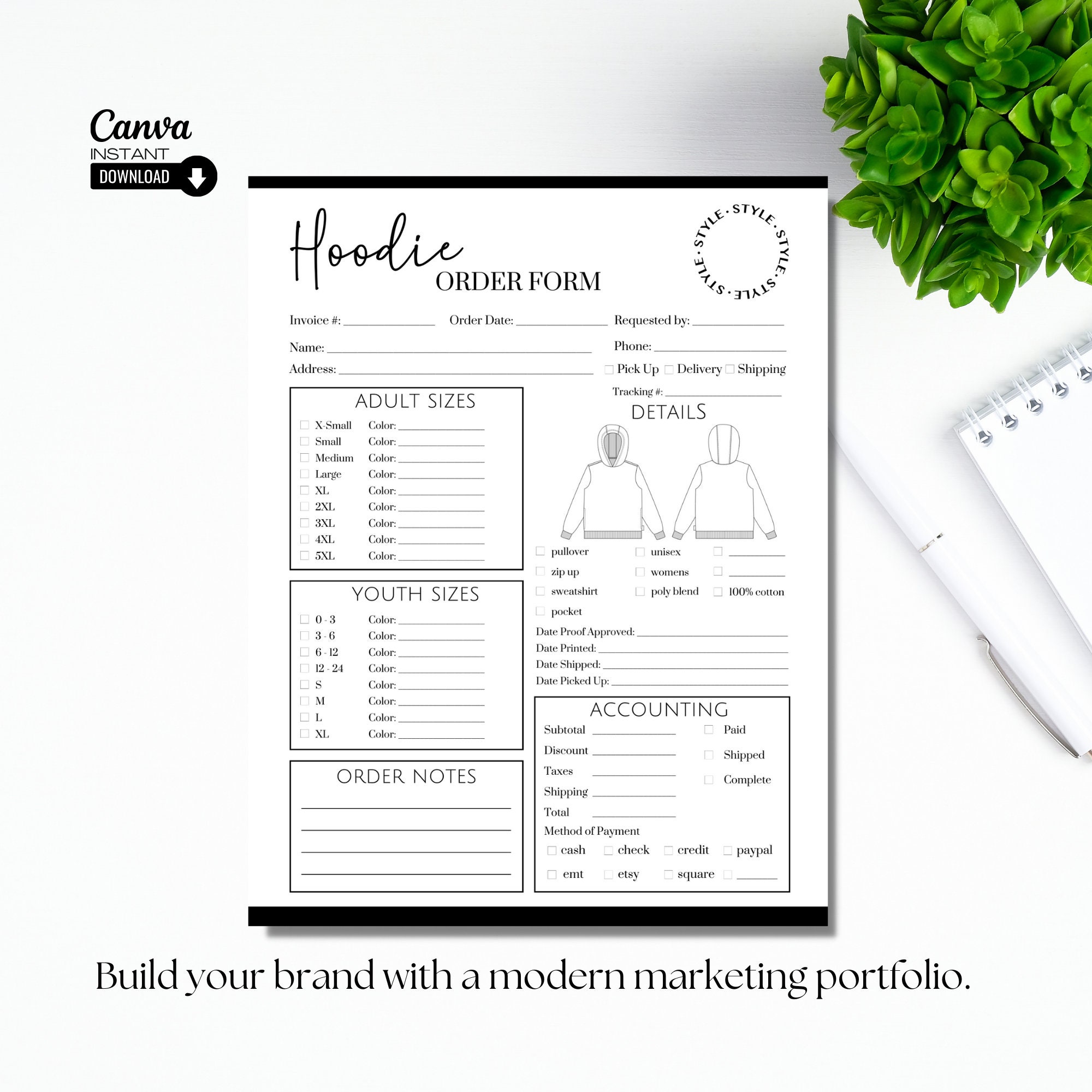 Editable Hoodie Order Form, Printable Order Form, Hoodie Template ...