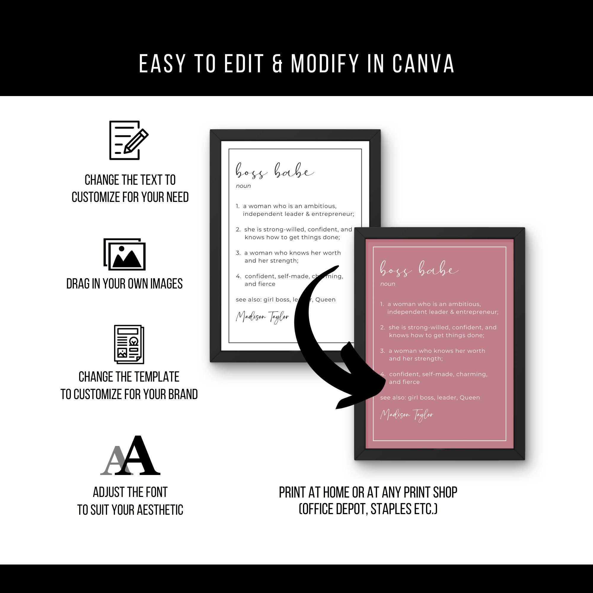 Editable Boss Lady Sign Template, Printable Girl Boss Office Decor ...