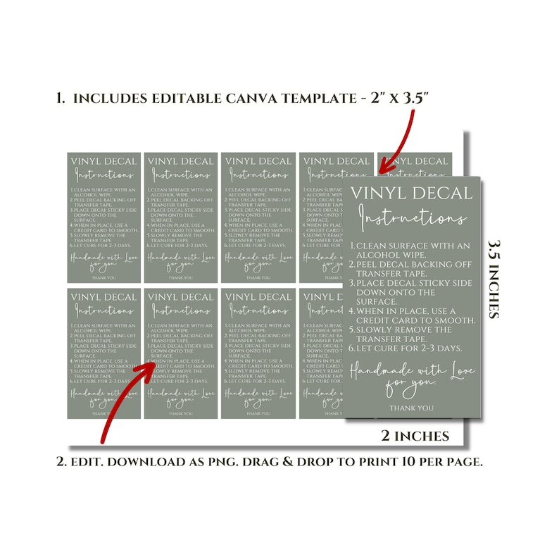 Printable Decal Instructions Card: Editable Canva Template (2x3.5 ...