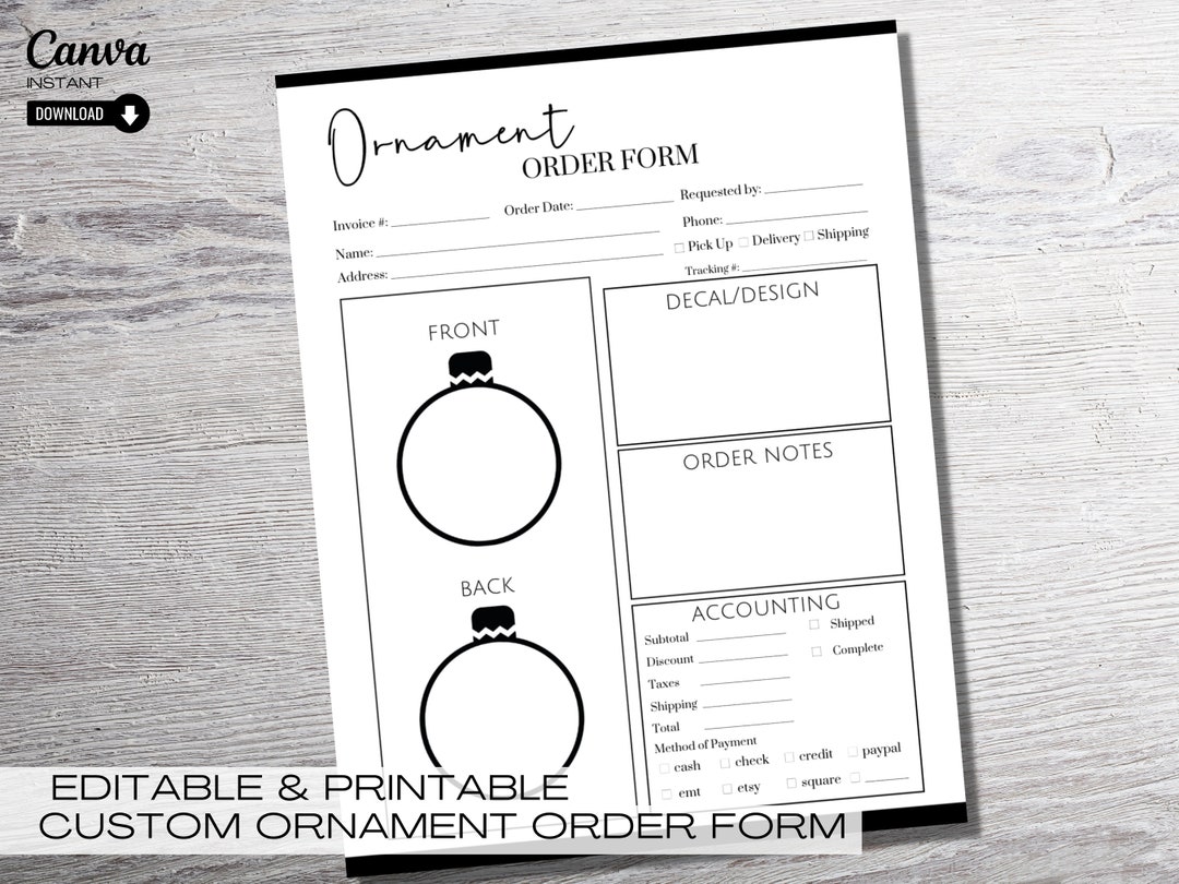 Editable Ornament Order Form Printable Order Form Ornament - Etsy