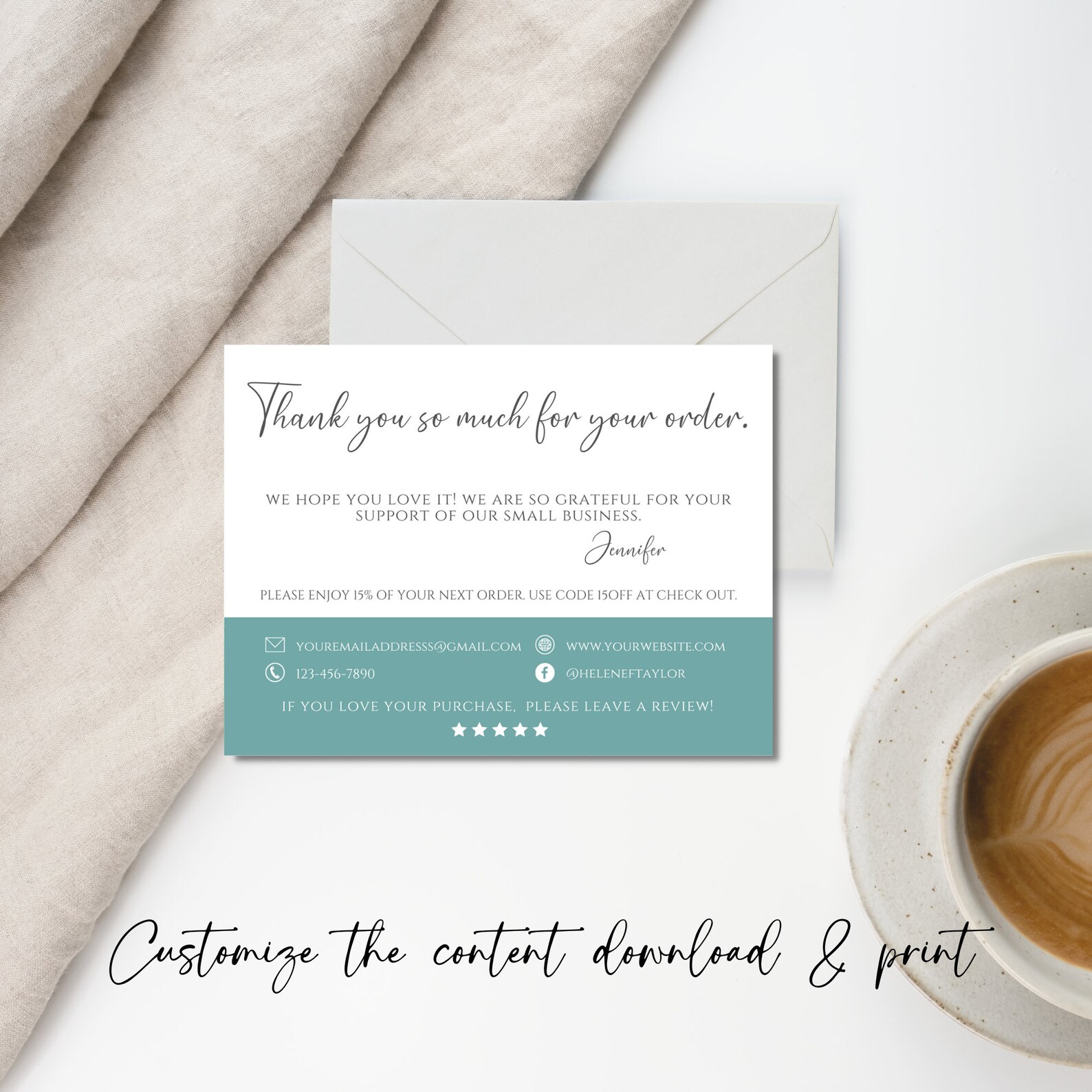 Printable Thank You Card Template, Editable Thank You Card Insert ...