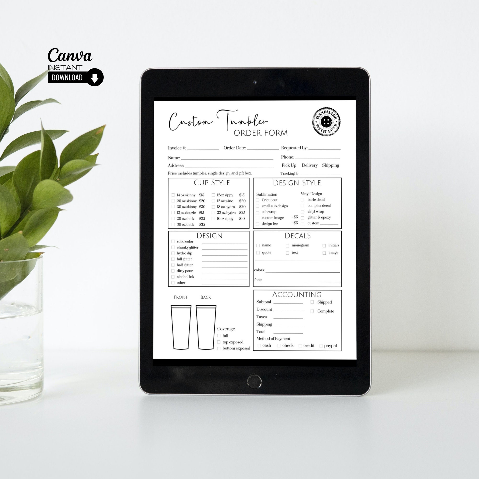Editable Sublimation Tumbler Order Form Template, Custom Tumbler Form ...