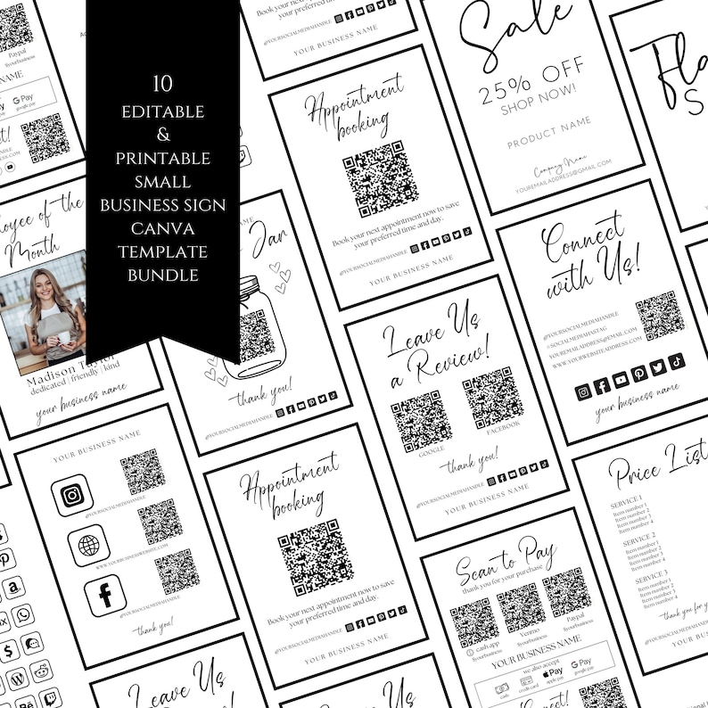Editable Business Sign Template Bundle: QR Code Signs (canva) - Etsy
