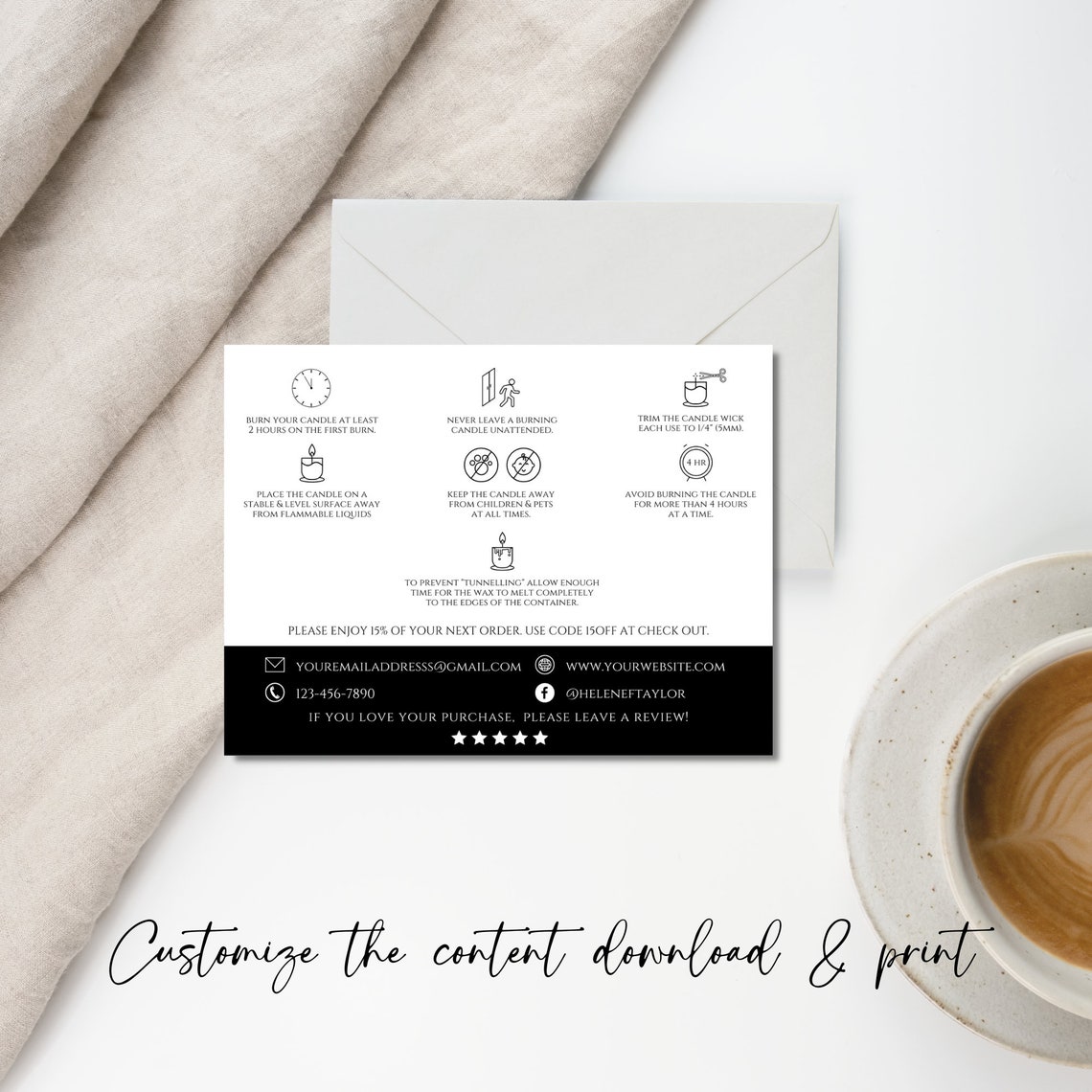 Candle Care Card, Printable Candle Care Instructions, Editable Candle ...