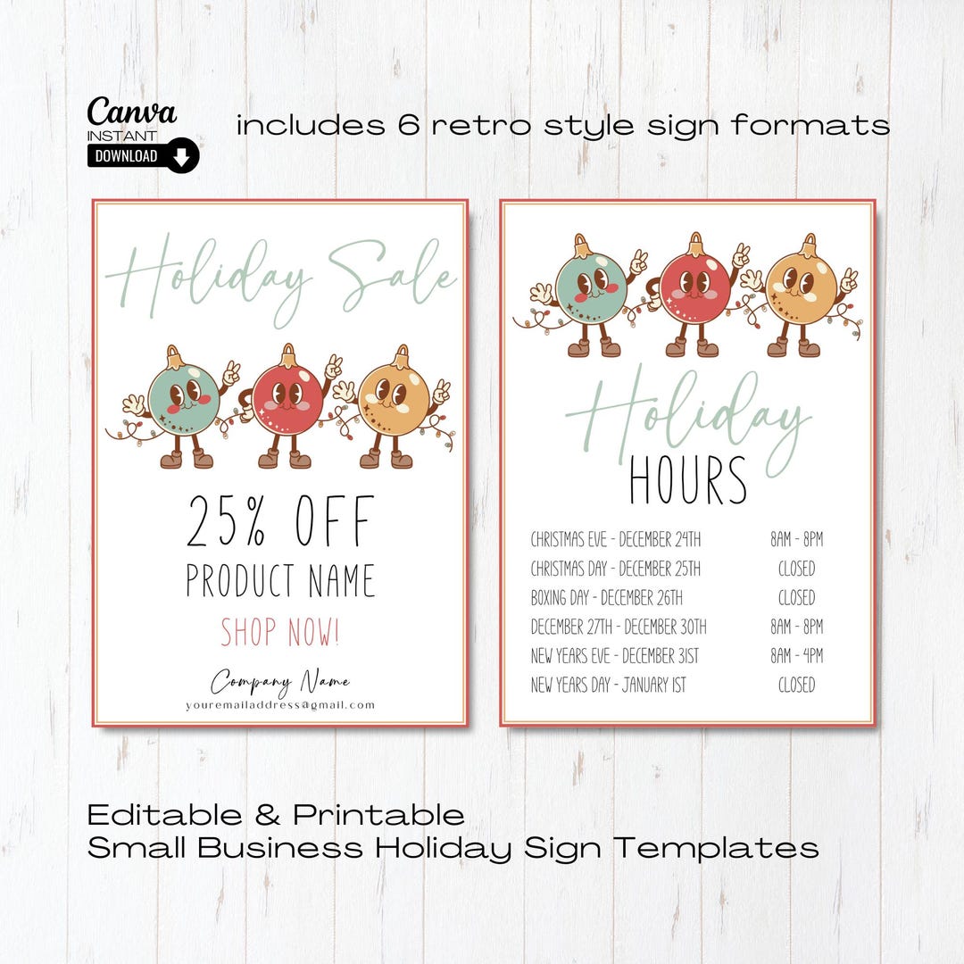 Editable Retro Christmas Sale Sign Template, Printable Holiday Open ...