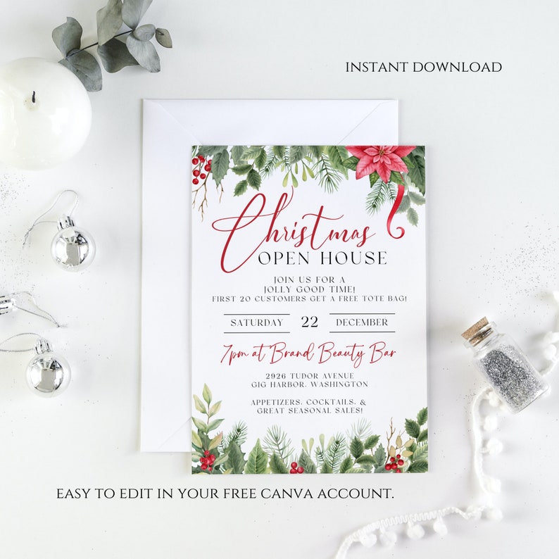Christmas Open House Invitation Template: Editable Canva Design ...
