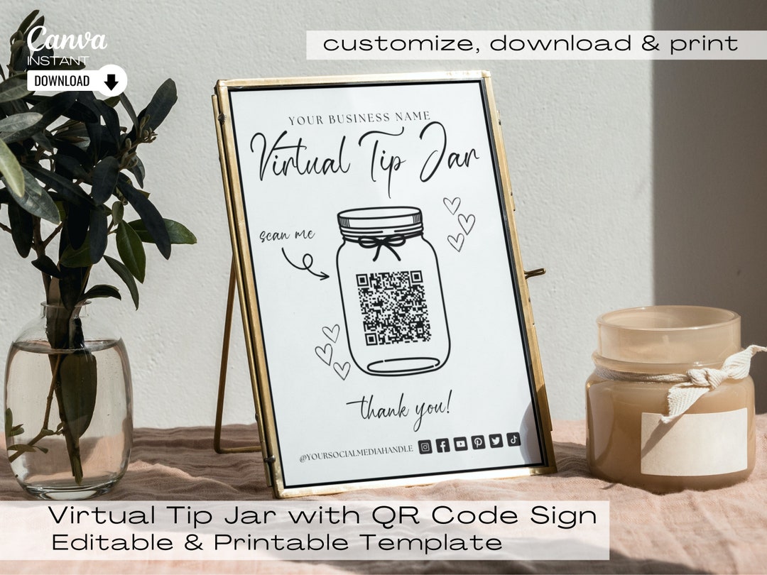 Editable Virtual Tip Jar Sign Template Tip Jar QR Code Sign - Etsy