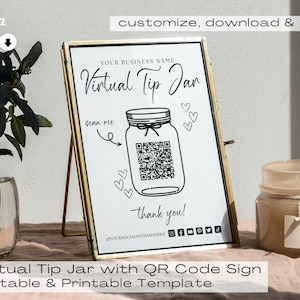 Editable Virtual Tip Jar Sign Template Tip Jar QR Code Sign - Etsy
