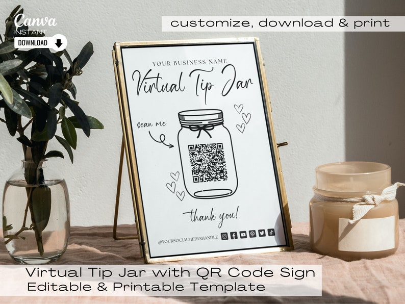Editable Virtual Tip Jar Sign Template Tip Jar QR Code Sign - Etsy