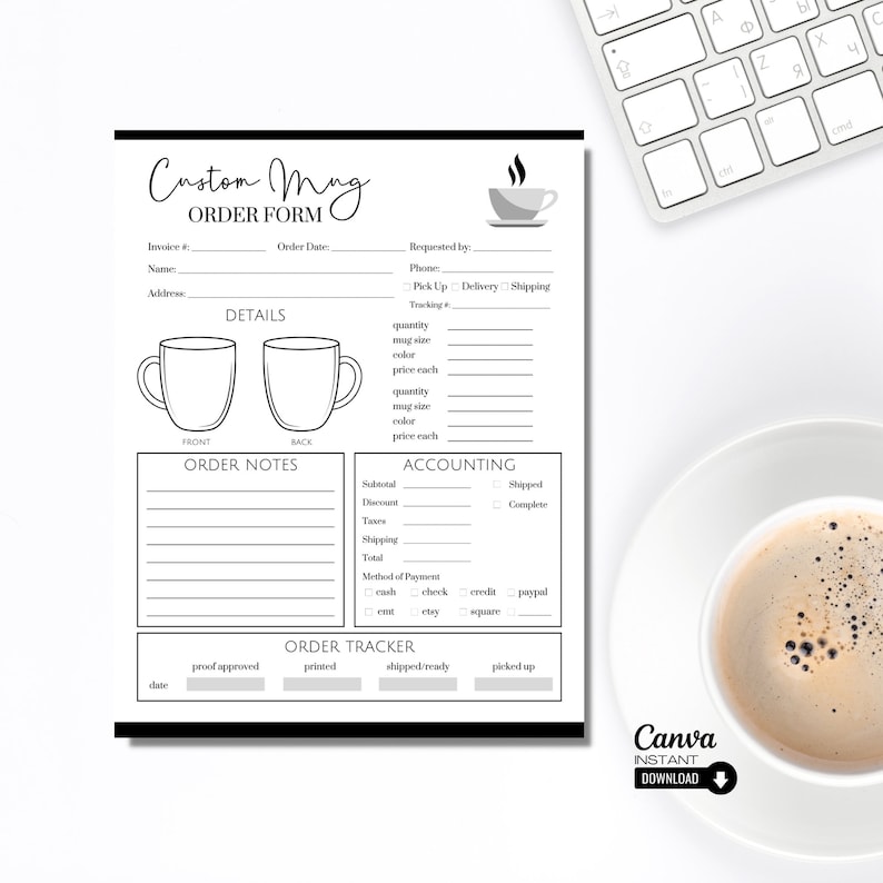 Editable Mug Order Form, Custom Mug Order Form, Printable Coffee Cup ...