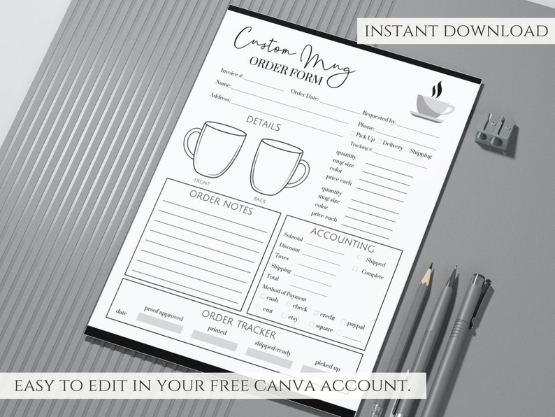 Editable Mug Order Form Custom Mug Order Form Printable - Etsy