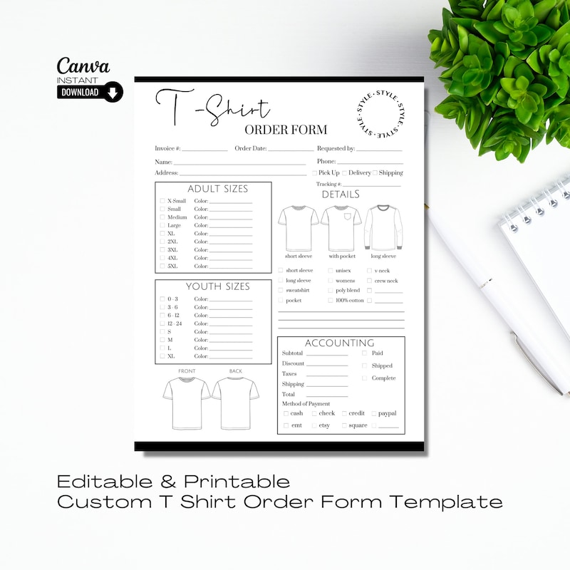 Apparel Order Form - Etsy
