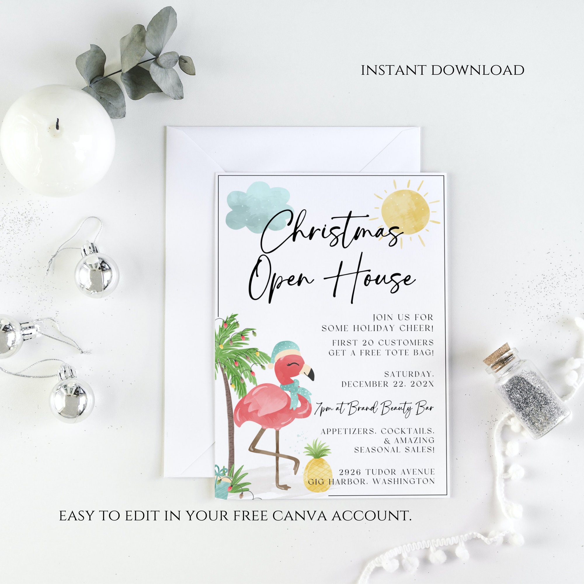 Editable Christmas Open House Invitation Template, Printable Small ...