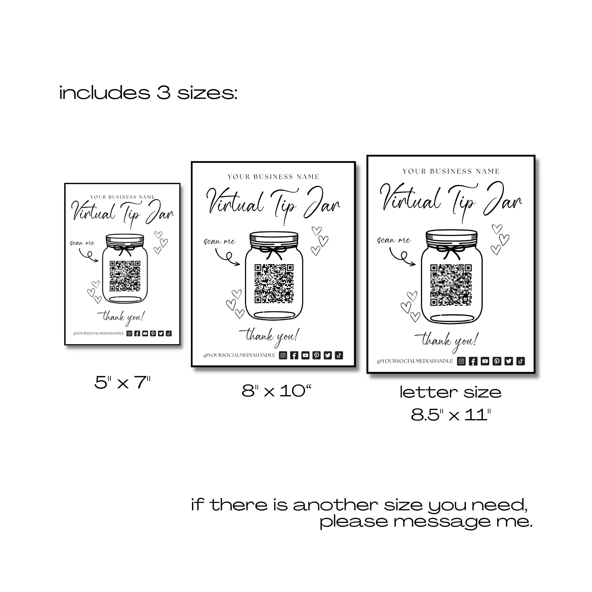 Editable Virtual Tip Jar Sign Template, Tip Jar QR Code Sign, Printable ...