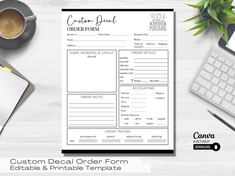 Editable Decal Order Form Template Custom Decal Form - Etsy