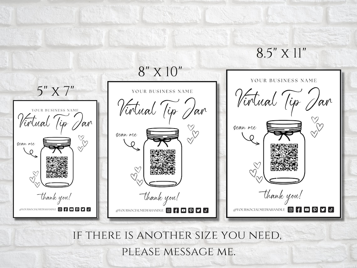 Editable Virtual Tip Jar Sign Template Tip Jar QR Code Sign - Etsy